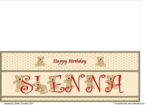 Teddy bear DL name card (Sienna). - CUP781981_20842 | Craftsuprint