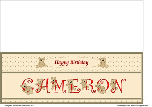Teddy bear DL name card (Cameron). - CUP793872_20842 | Craftsuprint