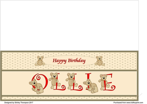 Teddy bear DL name card (Ollie). - CUP795423_20842 | Craftsuprint