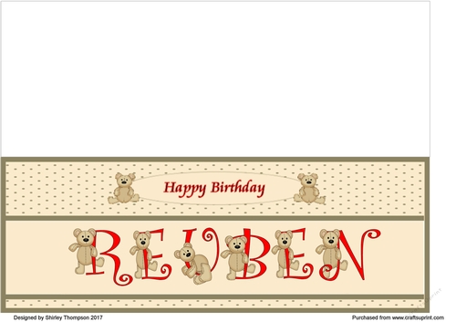 Teddy bear DL name card (Reuben). - CUP795425_20842 | Craftsuprint