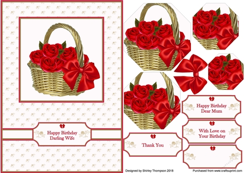 A5 pink and red flower basket card front - CUP892144_20842 | Craftsuprint