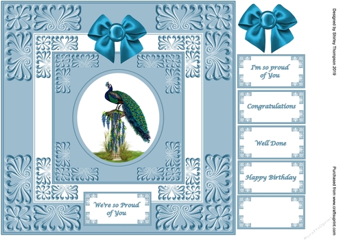 8 x 8 proud peacock quick card front - CUP973165_20842 | Craftsuprint
