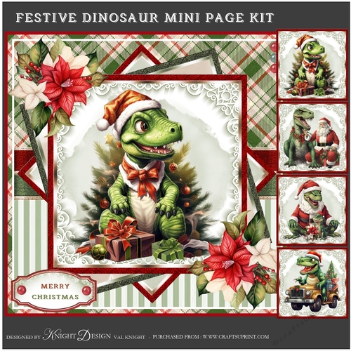 Festive Dinosaur Mini Page Kit - CUP1227817_58488 | Craftsuprint