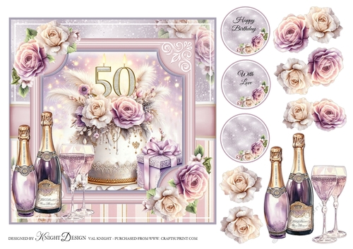 Floral 50th Birthday Cake Card Front With Decoupage - CUP1272938_58488 ...