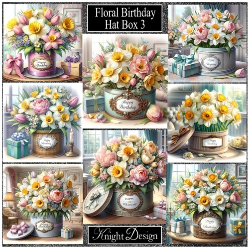 Floral Birthday Hat Box 3 - CUP1351968_58488 | Craftsuprint
