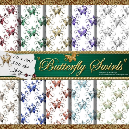 Butterfly Swirls 10 8x8 backing papers. - CUP950160_58488 | Craftsuprint