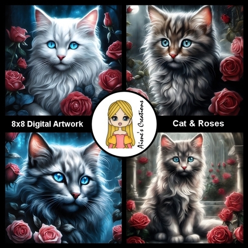 Cat & Roses - CUP1228370_466 | Craftsuprint