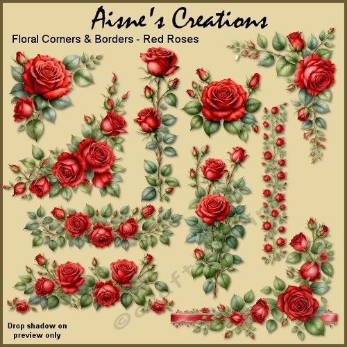 Red Roses Floral Corners & Borders - CUP1360979_466 | Craftsuprint