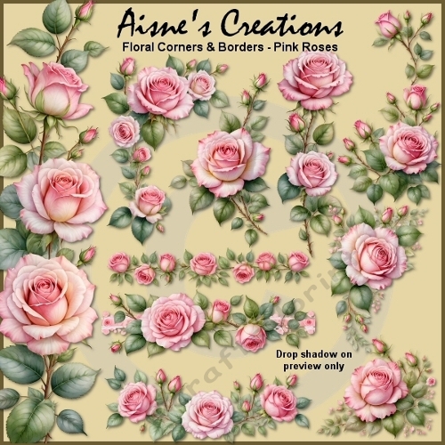 Pink Roses Floral Corners & Borders - CUP1362144_466 | Craftsuprint