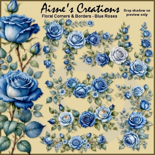 Blue Roses Floral Corners and Borders - CUP1362572_466 | Craftsuprint