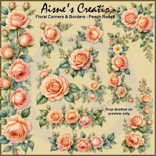Peach Roses Floral Corners & Borders - CUP1363572_466 | Craftsuprint
