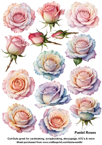 Pastel Roses Cut-Out Sheet / Fussy cuts - CUP1369172_466 | Craftsuprint