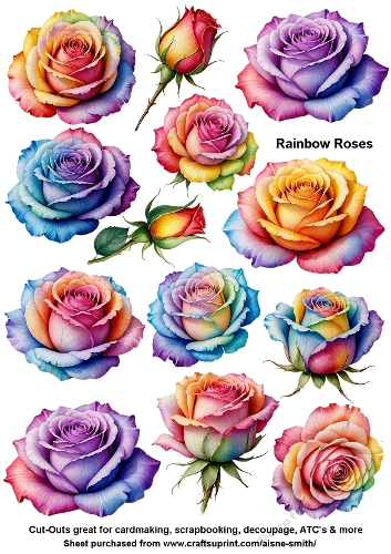 Rainbow Roses Cut-Out Sheet / Fussy Cuts - CUP1369173_466 | Craftsuprint