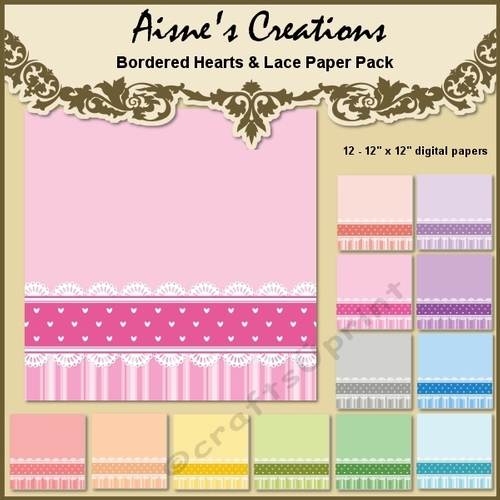 Bordered Hearts & Lace Paper Pack - CUP726464_466 | Craftsuprint