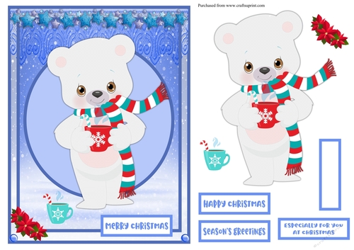 Polar bear with cup of tea Christmas card - CUP1078015_84699 | Craftsuprint