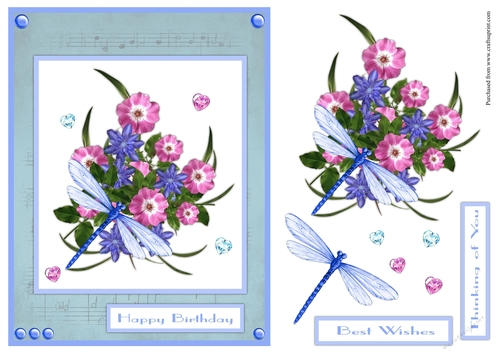 Birthday greeting card with dragonfly and flowers - CUP1154806_84699 ...