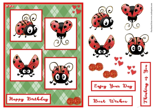 Four ladybugs birthday greeting card - CUP1173334_84699 | Craftsuprint