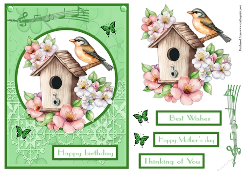 Bird and flowers birthday greeting card - CUP1191518_84699 | Craftsuprint