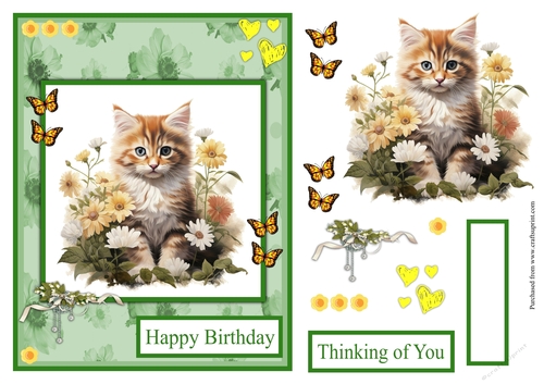 Cat, flowers and butterflies greeting card - CUP1269000_84699 ...