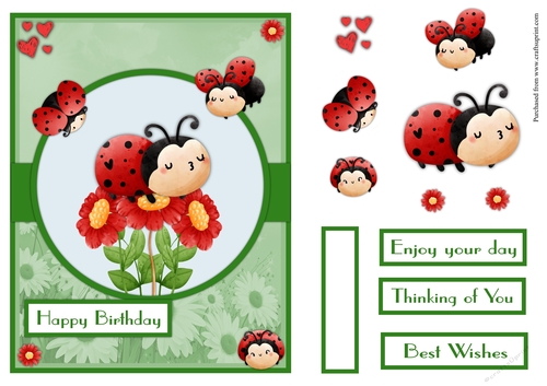 Happy ladybugs birthday greeting card - CUP1281759_84699 | Craftsuprint