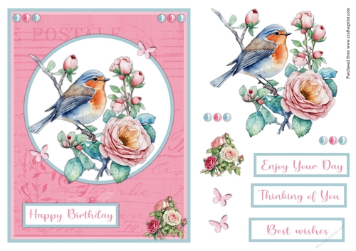 Blue bird with roses and butterflies greeting card - CUP1289068_84699 ...