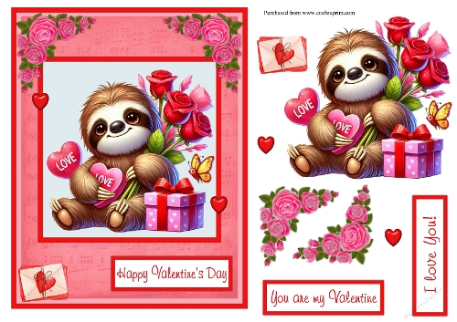 Sloth with roses Valentines day greeting card - CUP1356421_84699 ...
