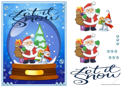 Christmas greeting card with Santa and snowman in a snow globe ...