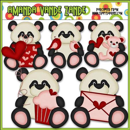 Little Valentine Panda Bears Clip Art - CUP510800_1025 | Craftsuprint