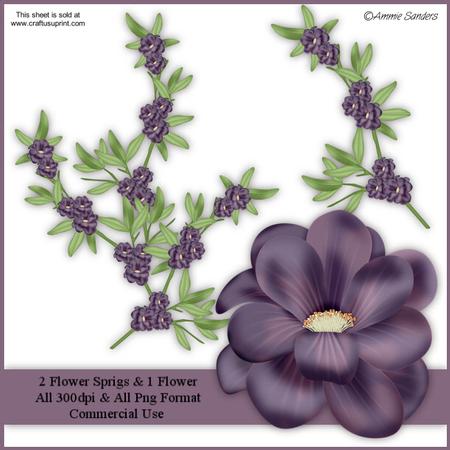 2 Flower Sprigs & 1 Flower - CUP44806_5 | Craftsuprint