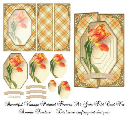 Beautiful Vintage Painted Flowers A5 Gate Fold Card Mini Kit ...