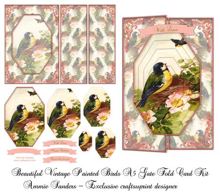 Beautiful Vintage Painted Birds A5 Gate Fold Card Mini Kit - CUP452151 ...