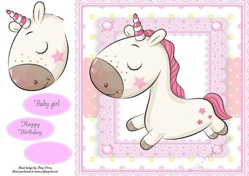 Adorable Pink Unicorn In Pink Frame 8x8 - CUP1005679_983 | Craftsuprint