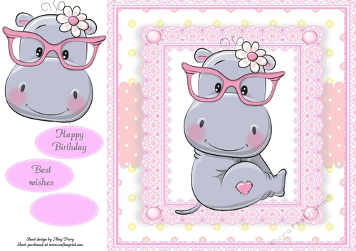 Adorable Grey Hippo In Pink Frame 8x8 - CUP1005685_983 | Craftsuprint