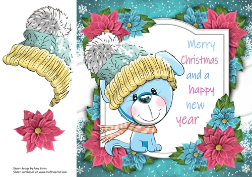 Merry Christmas Blue Dog With Pink Bobble Hat 8x8 - CUP1007640_983 ...