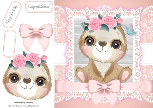 Gorgeous Sloth With Pink Bow 8x8 - CUP1050952_983 | Craftsuprint