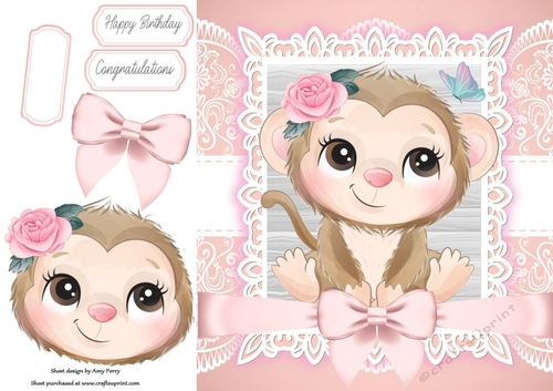 Gorgeous Monkey With Pink Bow 8x8 - CUP1050953_983 | Craftsuprint