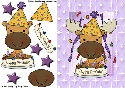 Happy Birthday Moose on Purple Backing Paper - CUP250738_983 | Craftsuprint