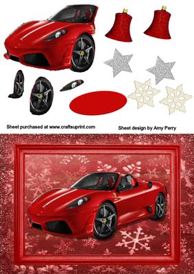 Lovely Red Shiny Car on Snowflake Backing Paper - CUP273019_983 ...