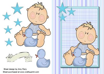 Adorable Baby Boy with Blue Star Corner - CUP282458_983 | Craftsuprint