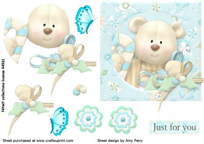 Cute Bear in Square Frame with Bow's - CUP294183_983 | Craftsuprint