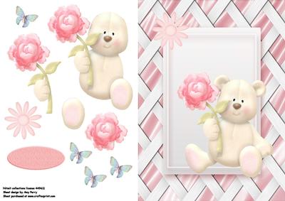 Cute Bear with Rose in Pretty Pink Frame - CUP327526_983 | Craftsuprint