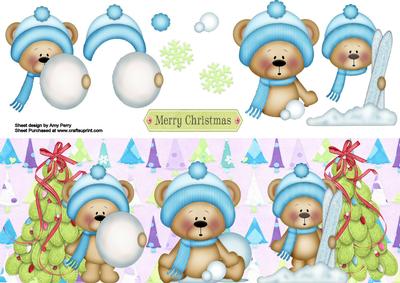 3 Snuggly Snow Bears Long Card - CUP366216_983 | Craftsuprint