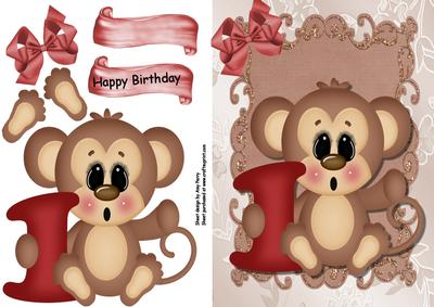 Cute Monkey with Red Number 1 - CUP398059_983 | Craftsuprint