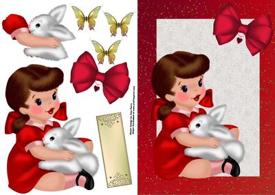 Little Girl in Red Dress with Bunny - CUP403545_983 | Craftsuprint