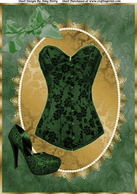 Lovely Dark Green Basque & Shoe A4 - CUP408293_983 | Craftsuprint