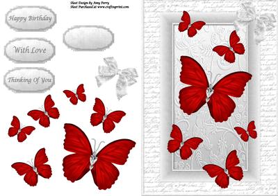 Beautiful Red Butterflies in Silver Frame - CUP434421_983 | Craftsuprint
