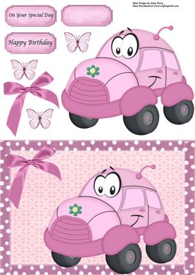 Cute Pink Car in Pink Polka Dot Frame - CUP434556_983 | Craftsuprint