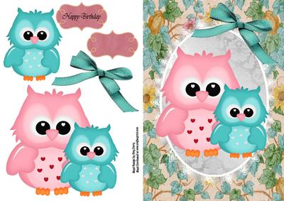 Cute Pink & Blue Owl in Silver Oval Frame - CUP437987_983 | Craftsuprint