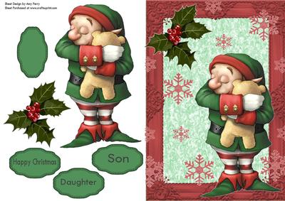 Lovely Little Christmas Elf Cuddling a Bear - CUP447929_983 | Craftsuprint