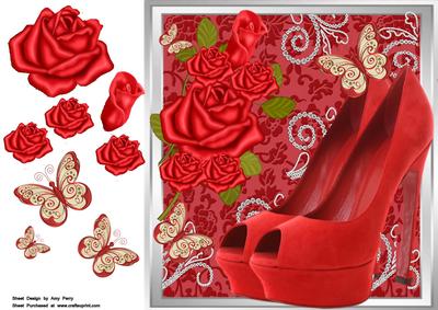 Beautiful Red High Heel Shoes with Roses 8x8 - CUP495832_983 | Craftsuprint